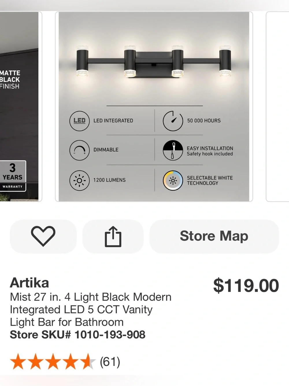 Accents | New Artika Mist Modern Matte Black Led Vanity Light Fixture ...